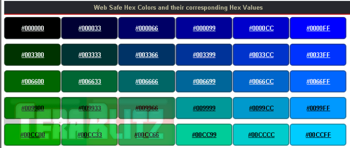 Web Safe Hex Colors 216 Cross Browser Color Pallete Sheet